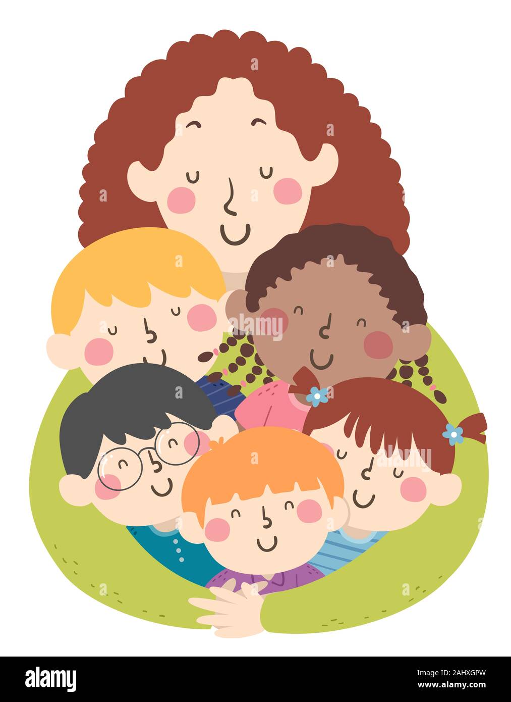 Illustration of a Girl Teacher Hugging Her Students, All Smiling from ...