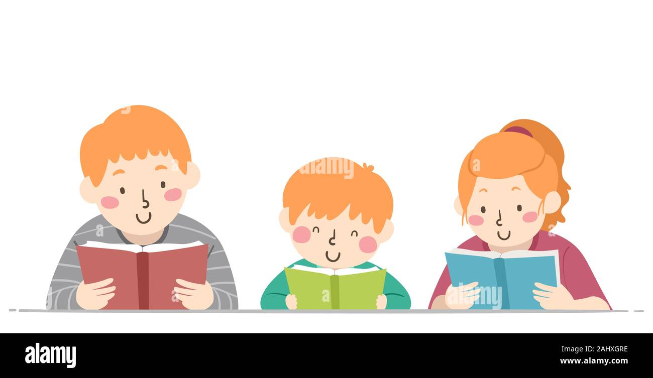 Illustration of a Kid Boy Reading Books Together with His Sister and ...