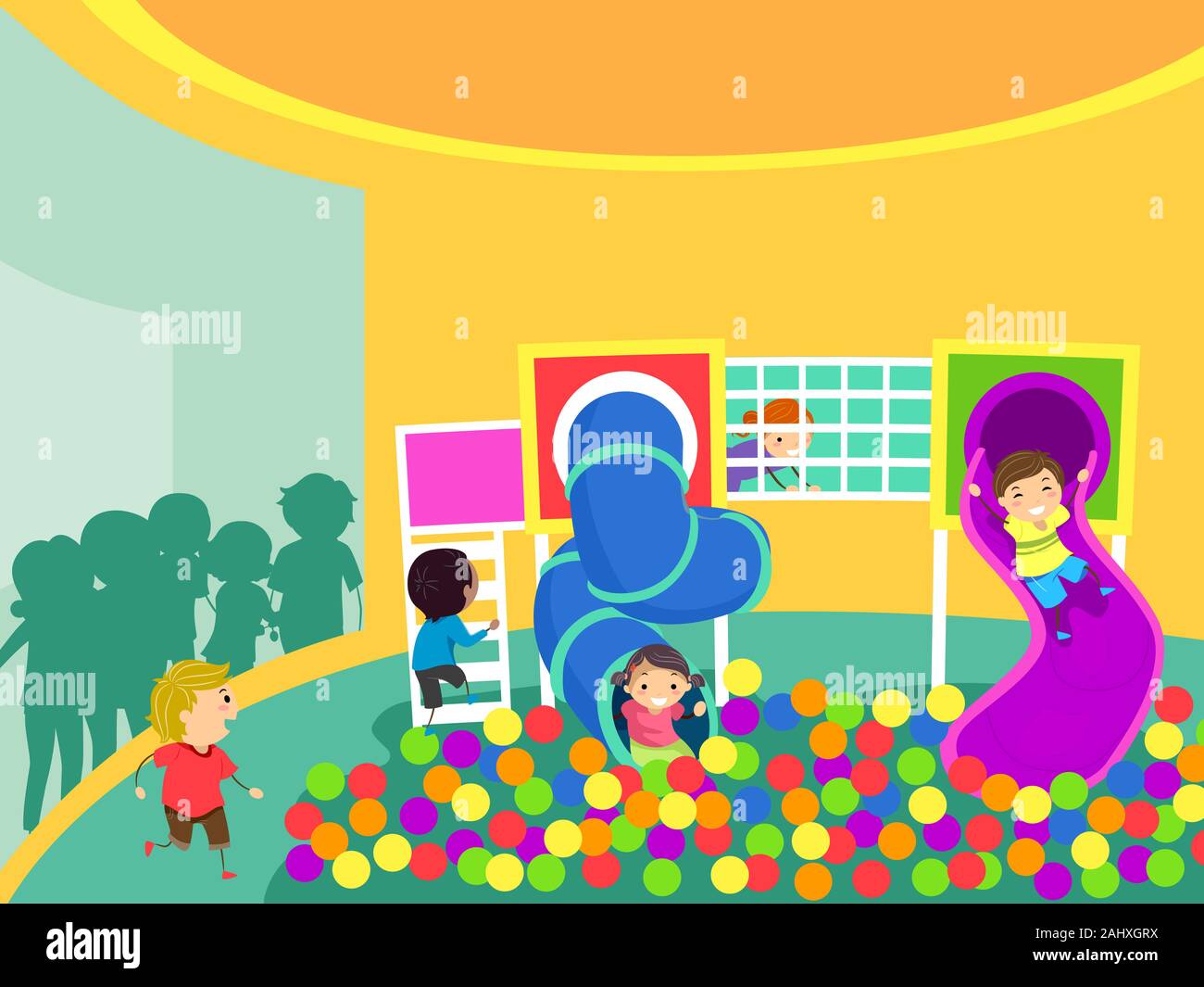 Illustration of Stickman Kids Playing In an Indoor Playground with ...