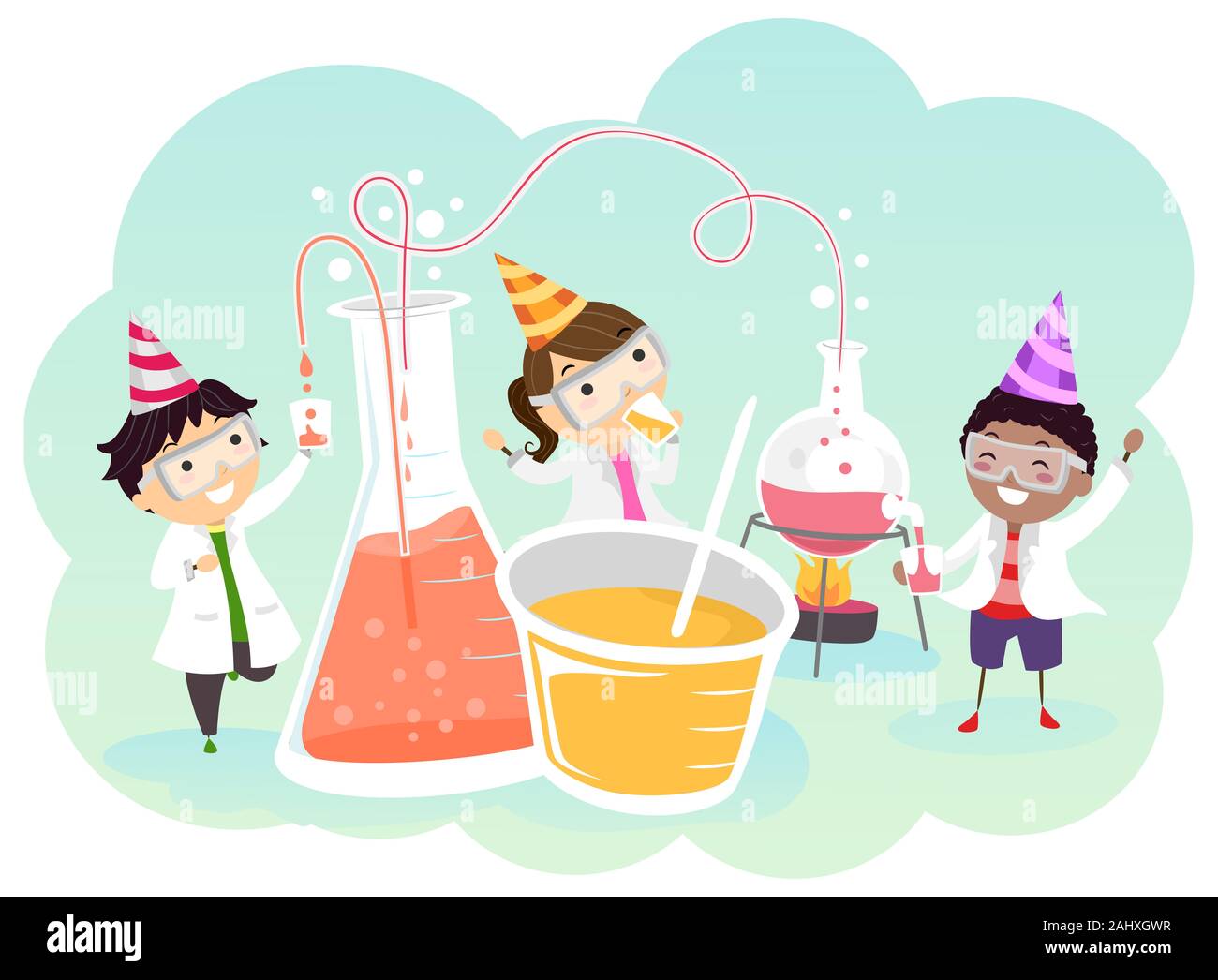 Illustration of Stickman Kids Having Drinks from Chemistry Flasks for ...