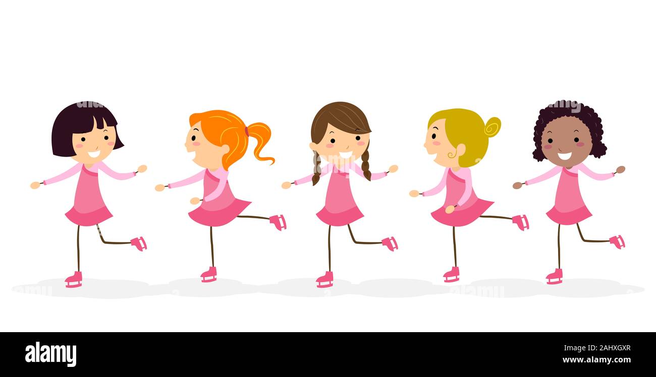 Illustration of Stickman Kids Wearing Uniform and Figure Skating Stock ...