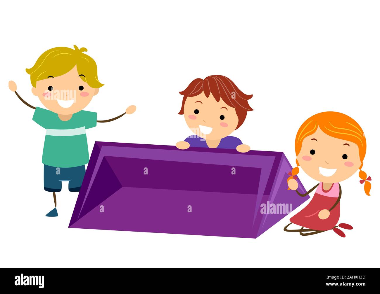 Illustration of Stickman Kids with a Triangular Prism, a Common 3D ...