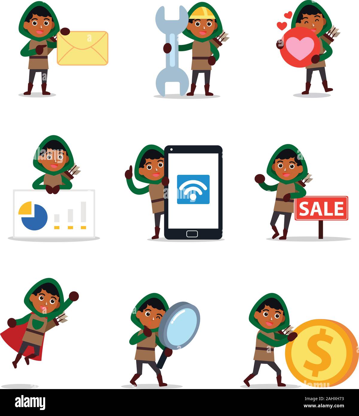 Set of character archer man with bow and arrows Stock Vector Image ...