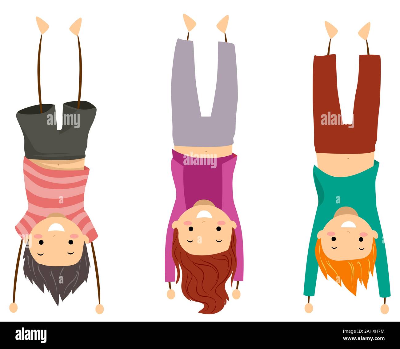Illustration of Stickman Kids Doing a Hand Stand Pose Stock Photo - Alamy