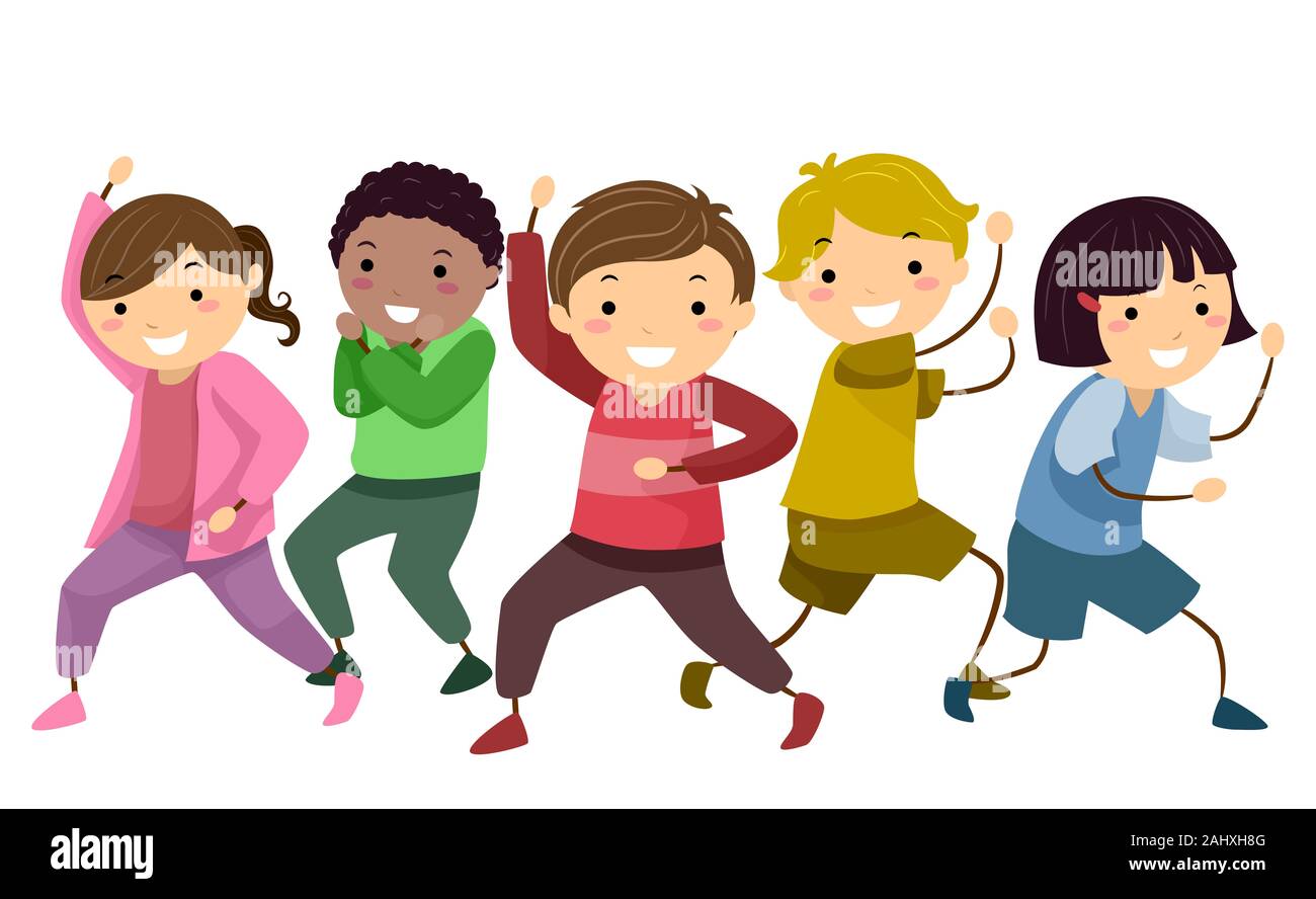 Illustration of Stickman Kids In a Superhero Group Pose Stock Photo - Alamy