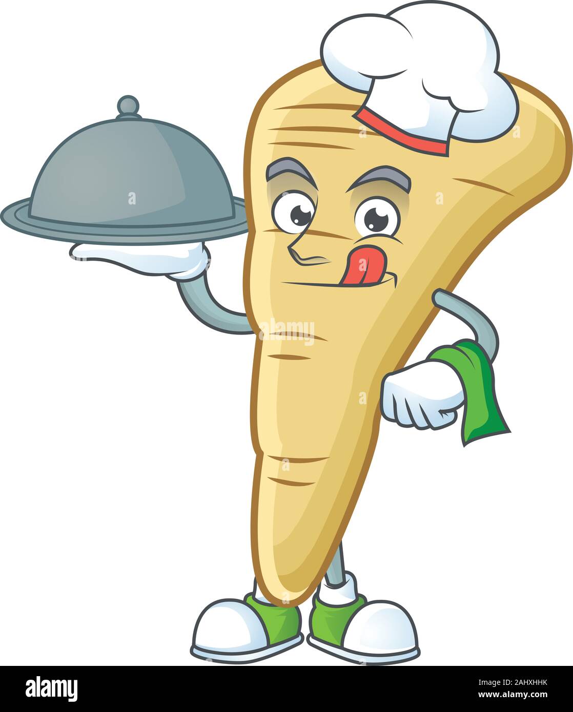 Cute parsnip as a Chef with hat and tray cartoon style design Stock ...