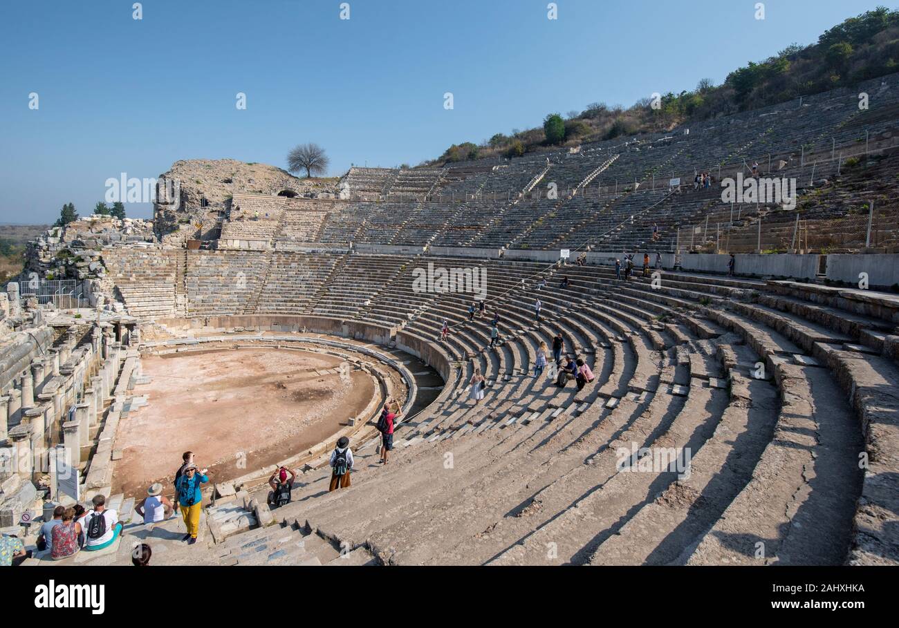 Ephesus, Selcuk Izmir, Turkey. The old amphitheater in the ancient city ...