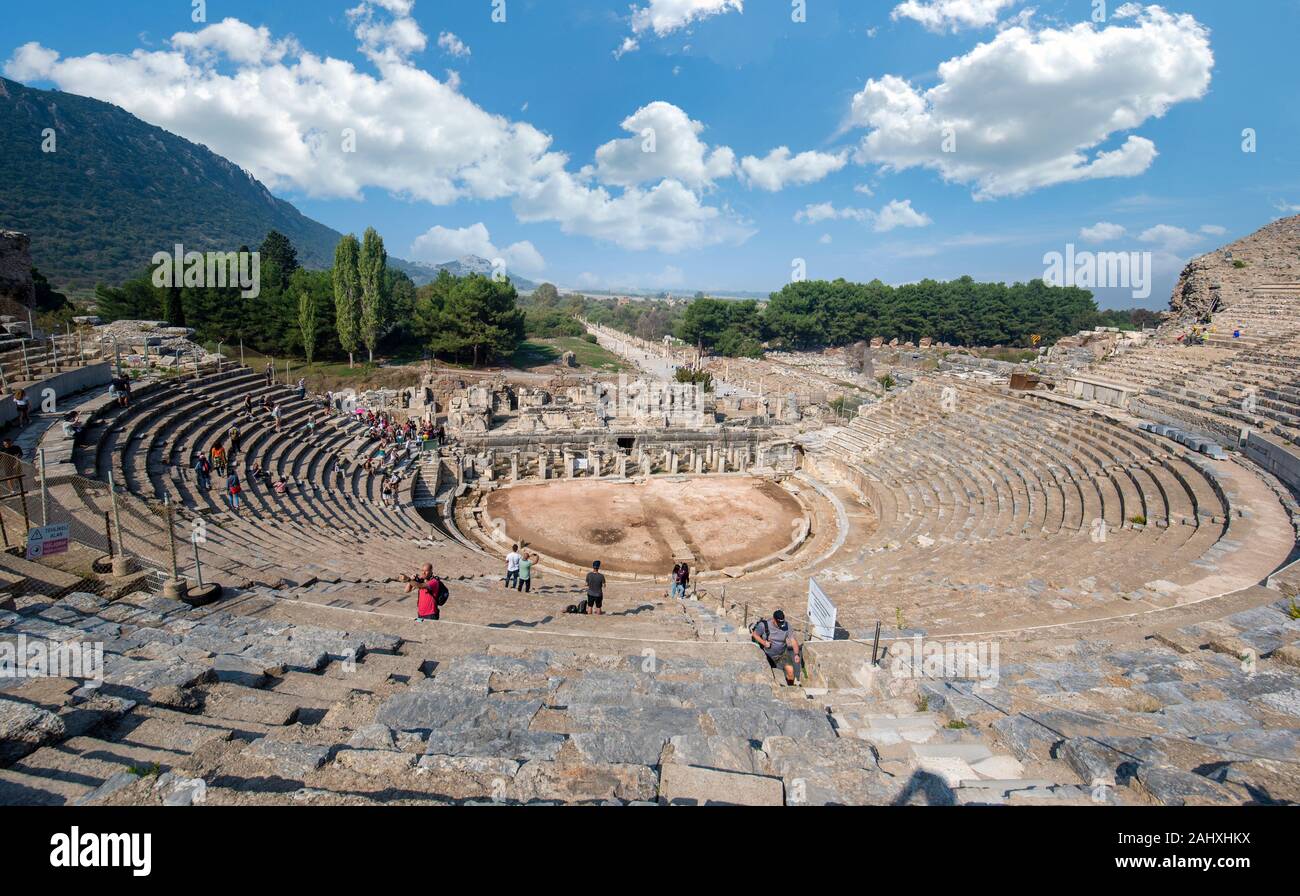 Ephesus, Selcuk Izmir, Turkey. The old amphitheater in the ancient city ...