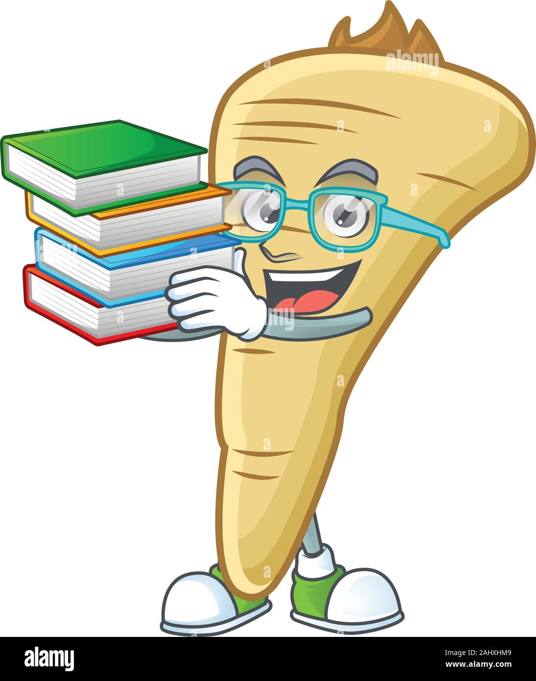 Student with book parsnip on mascot cartoon character style Stock ...