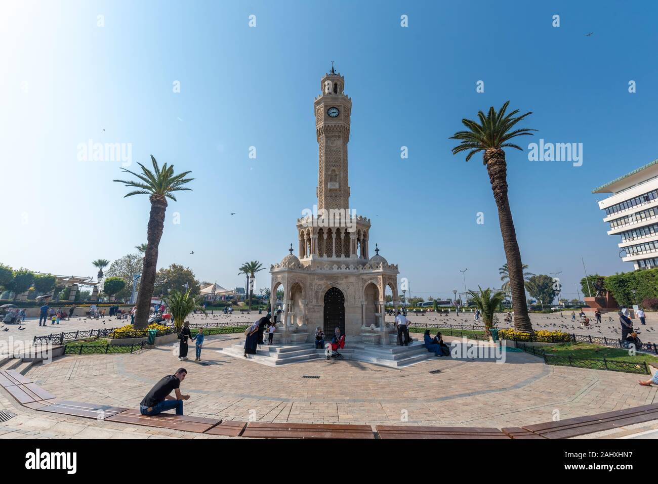 Izmir, Turkey. Konak Square with old clock tower (Saat Kulesi) . It was ...
