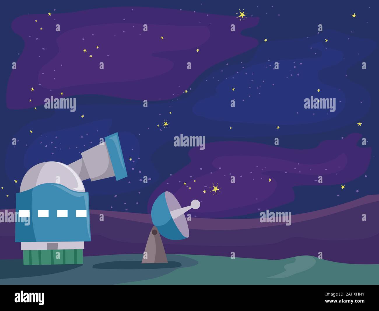 Illustration of a Space Observatory Lab on Top of the Hills Looking Out ...
