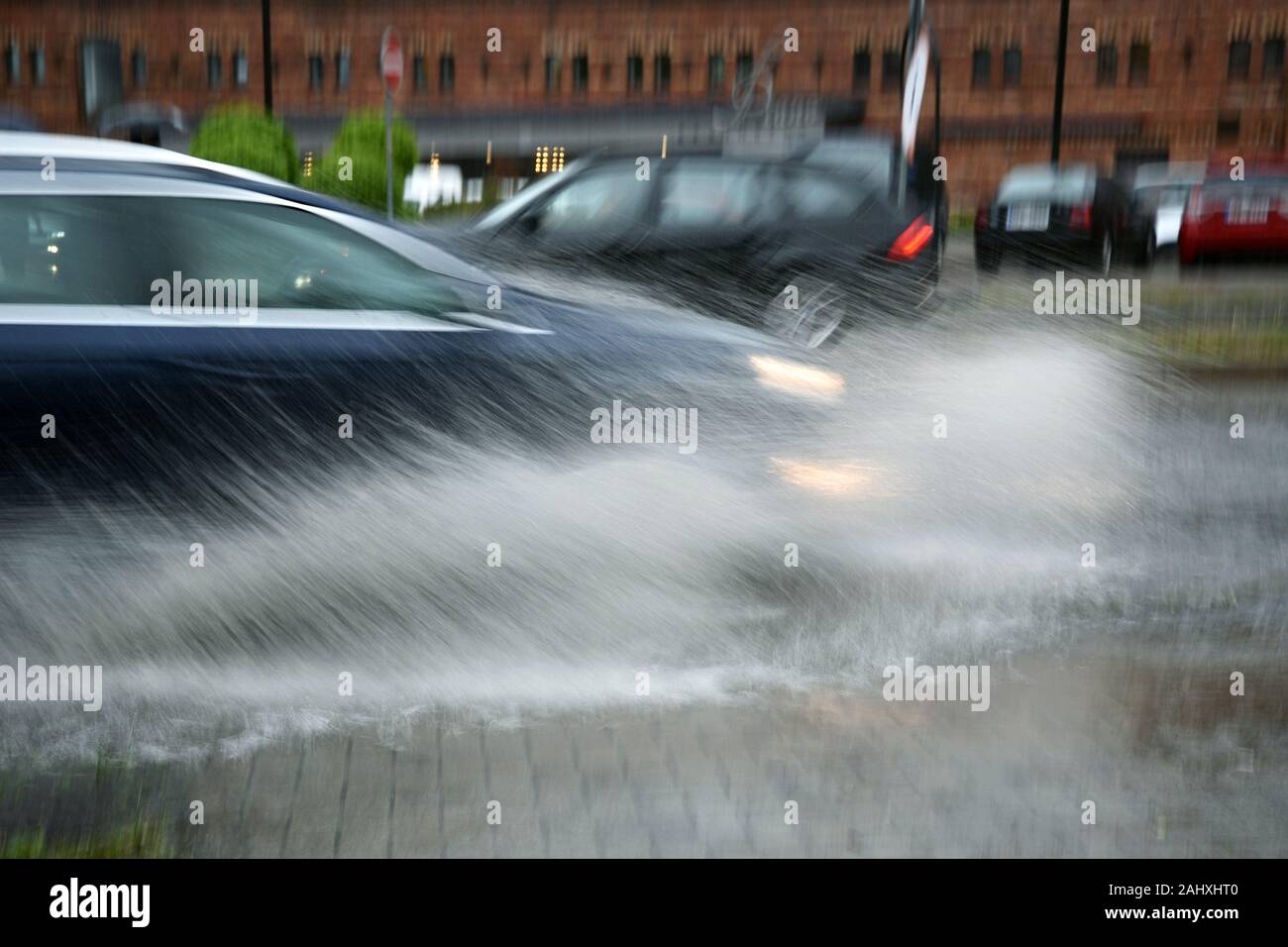 View a center of city after rain Stock Photo - Alamy