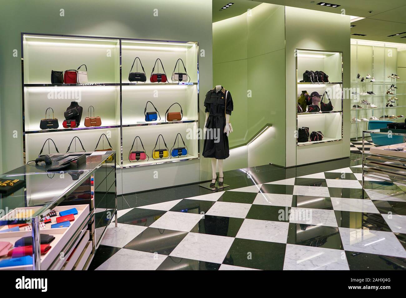 SINGAPORE - CIRCA APRIL, 2019: interior shot of Prada store in The ...