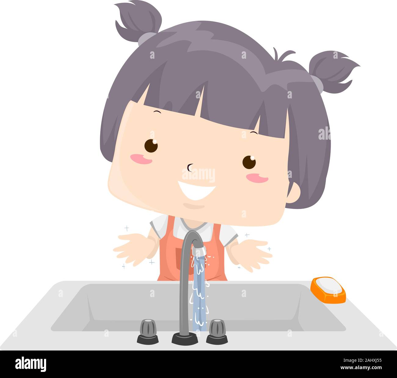 Illustration Of A Kid Girl Showing Her Clean Hands After Handwashing