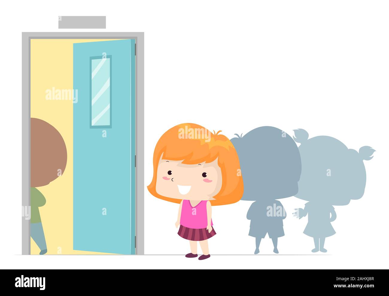 Illustration of a Kid Girl Standing Next on the Line. Next Adjective ...