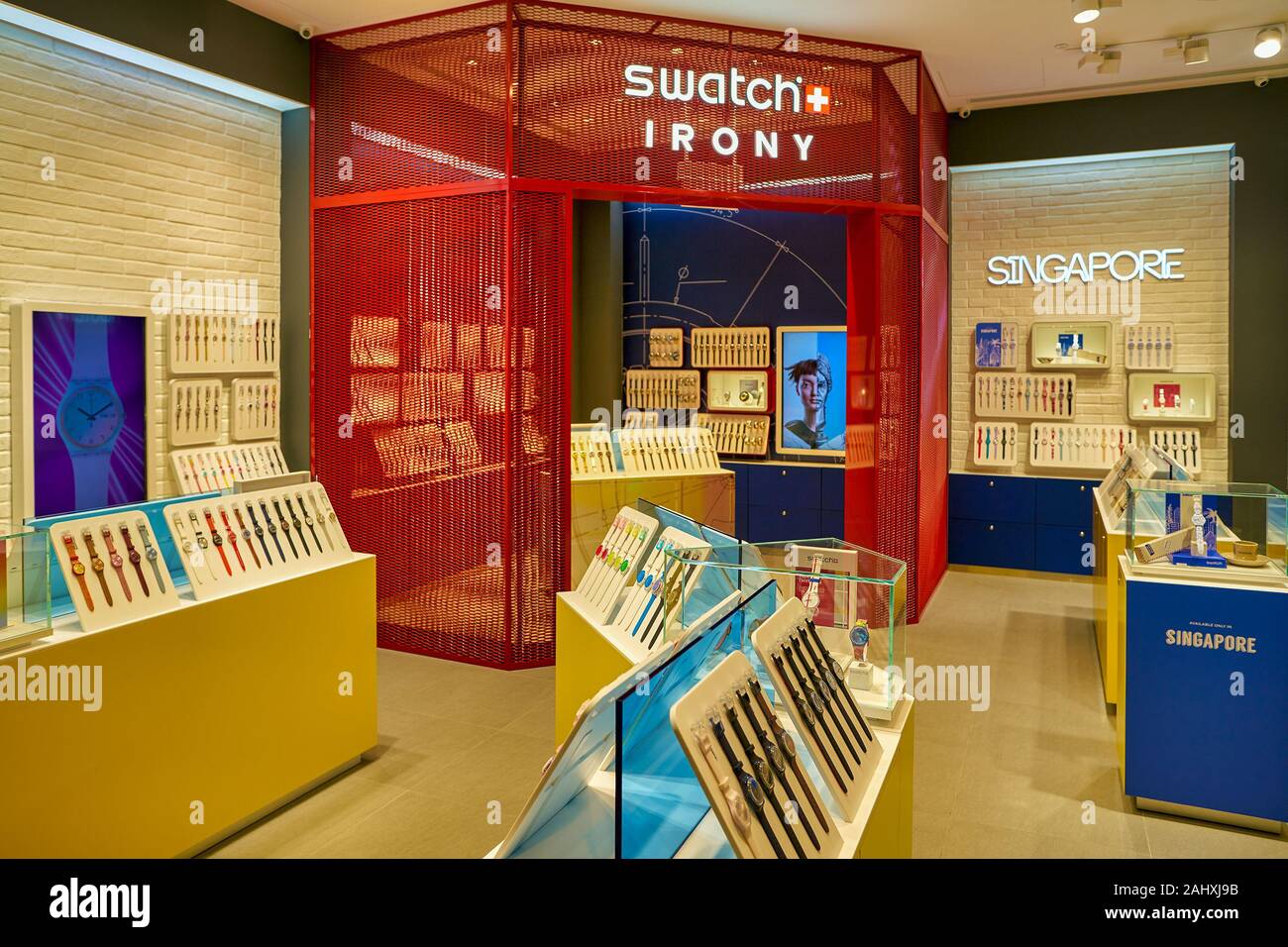 SINGAPORE - CIRCA APRIL, 2019: interior shot of Swatch store in the ...