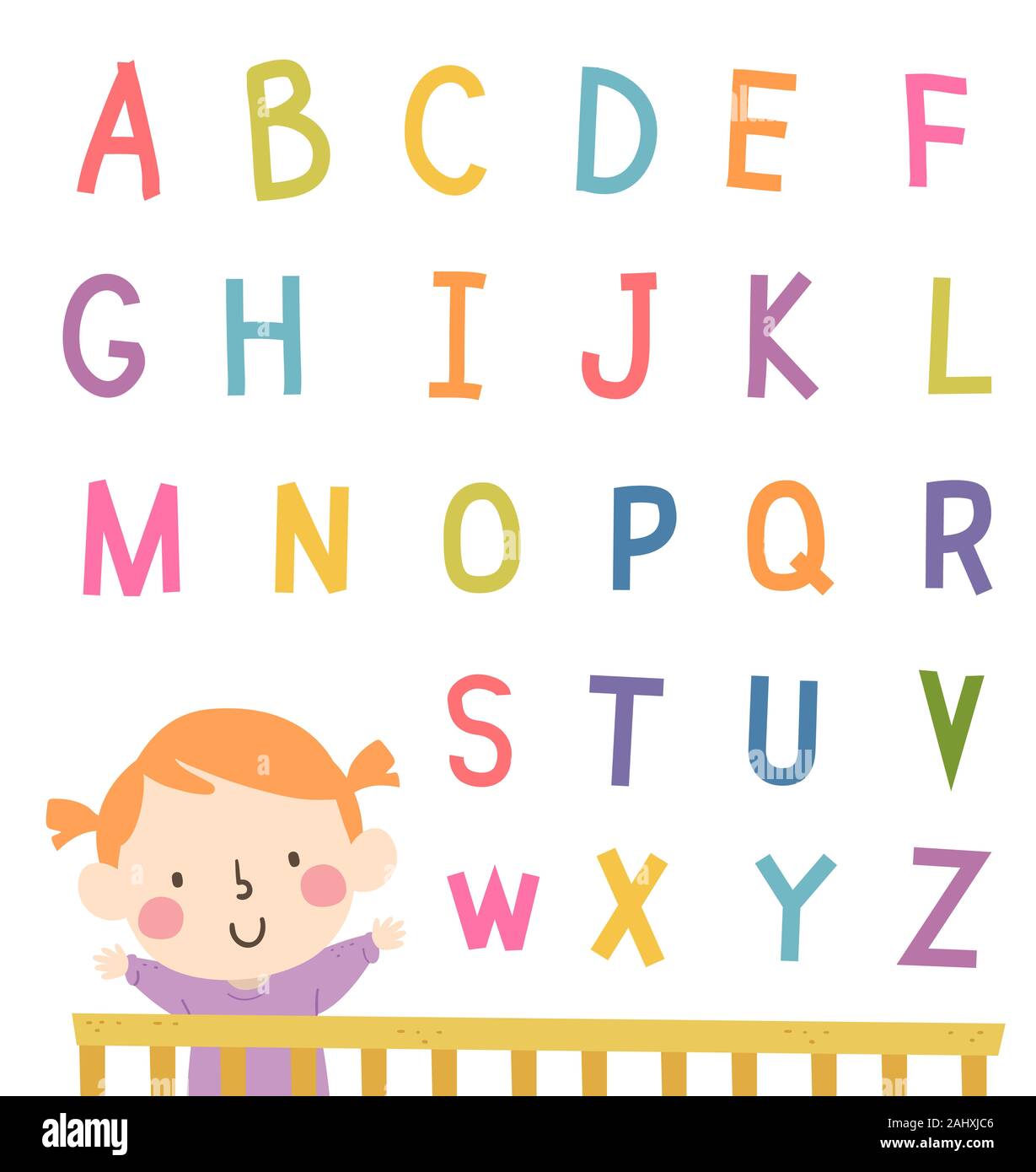 Illustration of a Baby Kid Girl on Her Crib and Showing the Alphabet ...