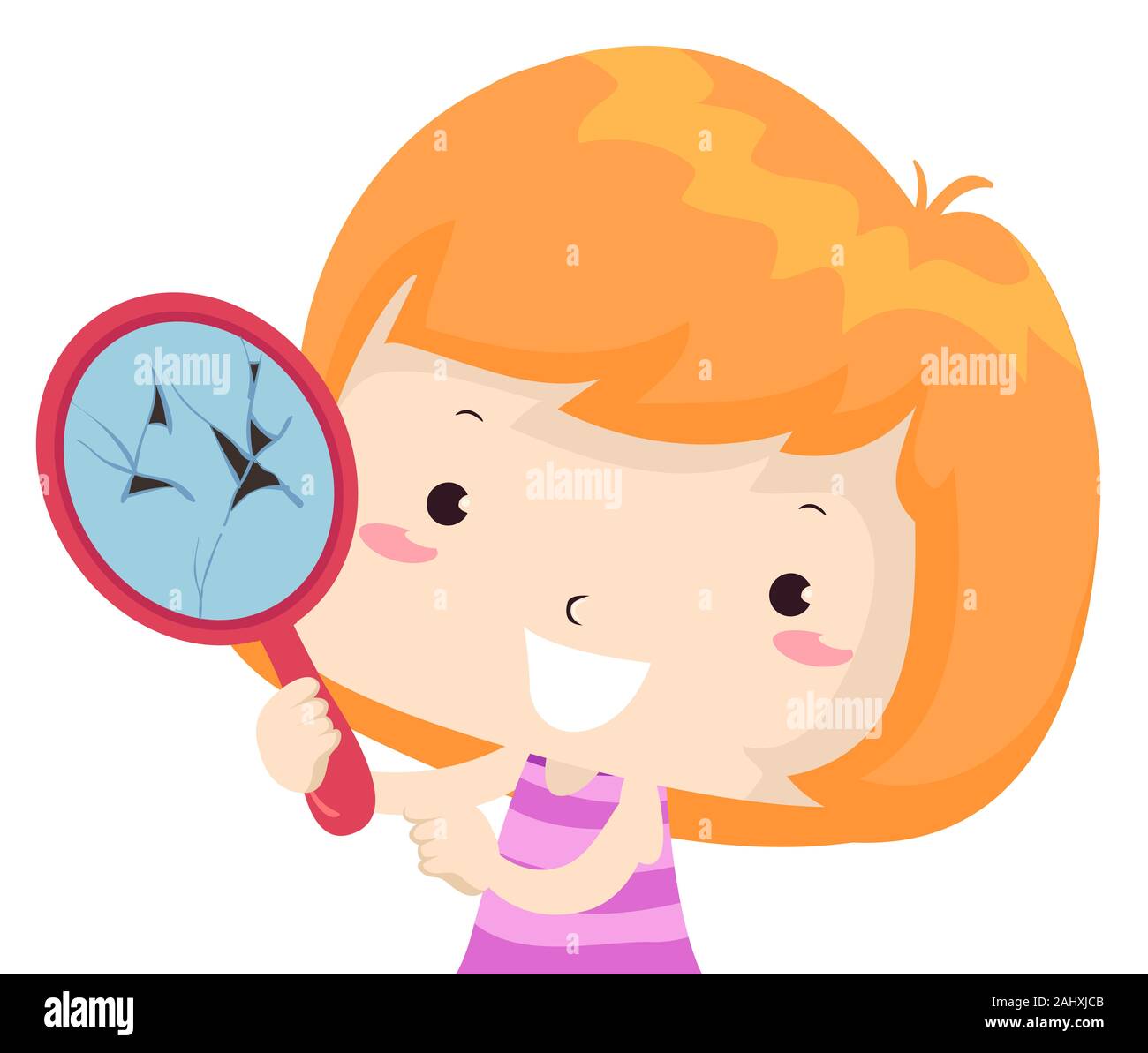 Illustration of a Kid Girl Showing a Broken Mirror. Broken Adjective ...