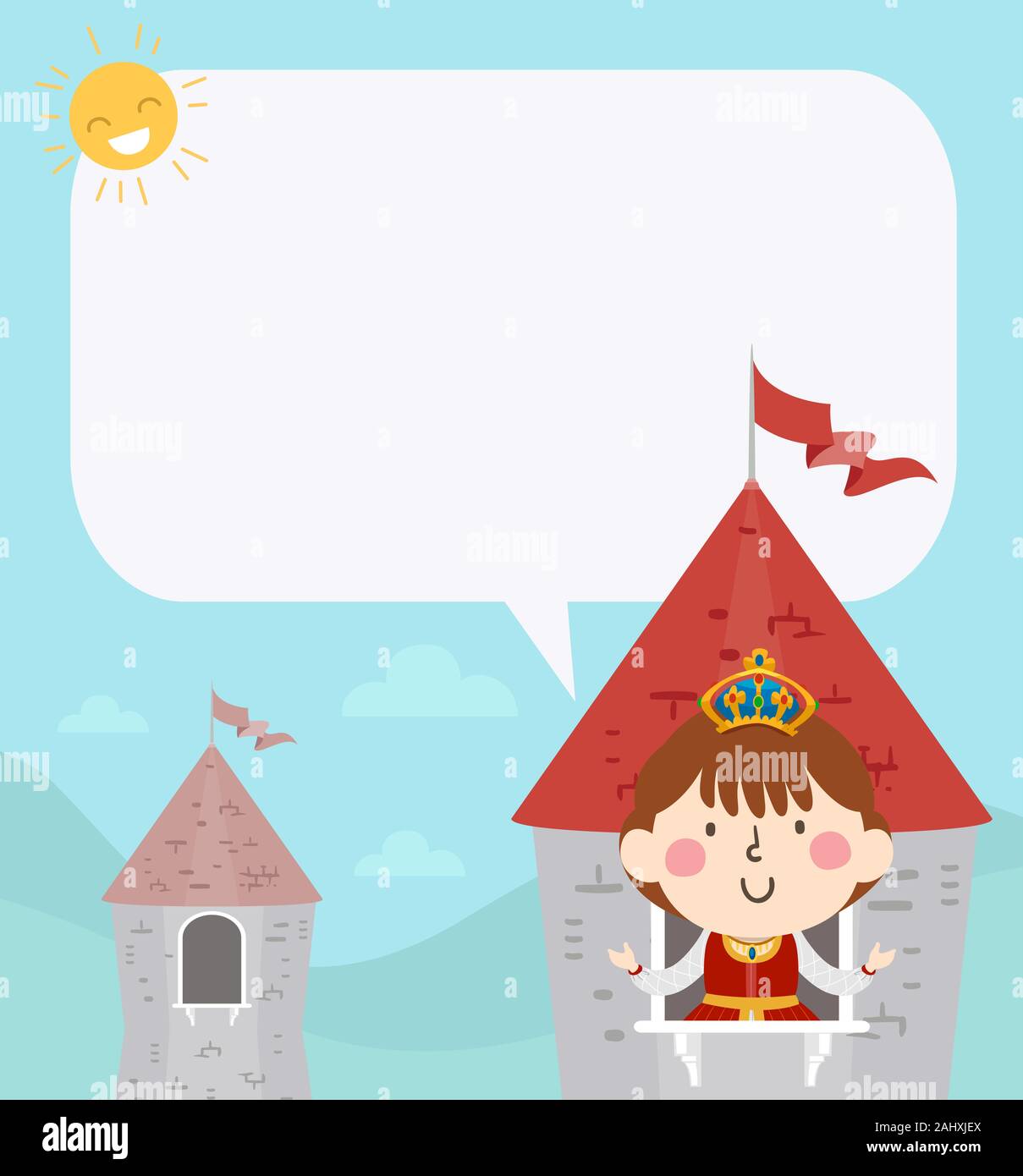 Illustration of a Kid Girl Queen Talking from a Tower with Blank Speech ...