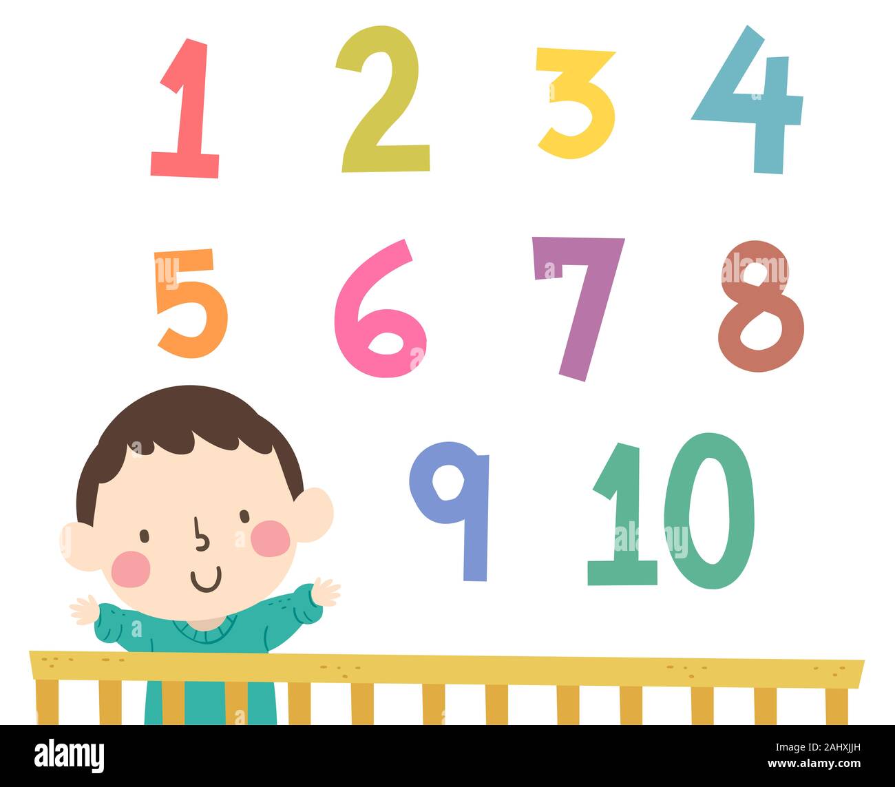 Illustration of a Kid Boy In His Crib with Numbers from One to Ten ...