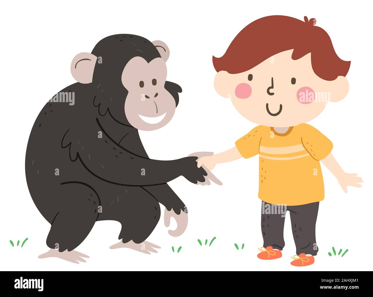 Illustration of a Kid Boy Shaking Hands and Greeting a Chimpanzee Stock ...