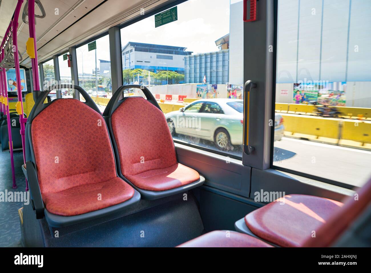 SINGAPORE - CIRCA APRIL, 2019: interior shot of a bus in Singapore. A ...