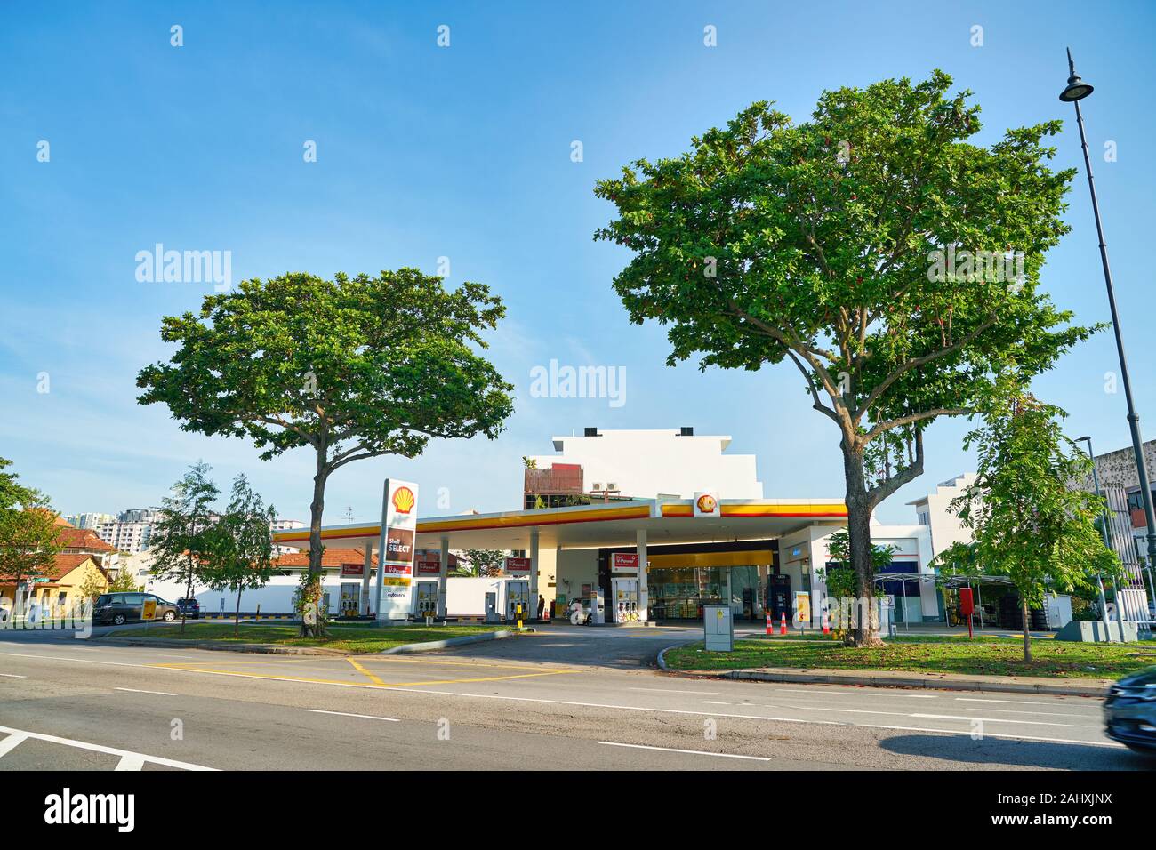 SINGAPORE - CIRCA APRIL, 2019: a Shell filling station in Singapore ...