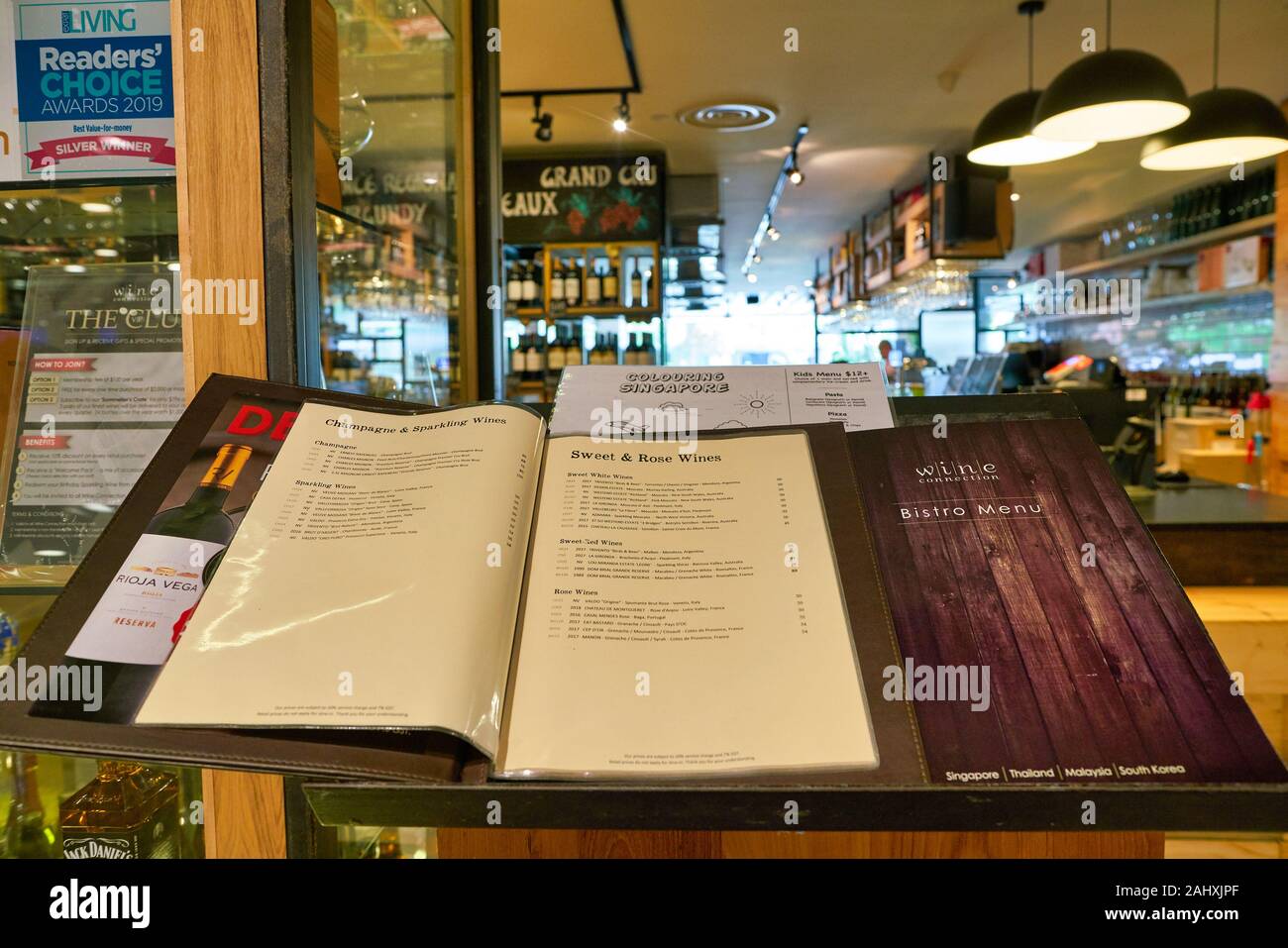 SINGAPORE - CIRCA APRIL, 2019: menu on display at Wine Connection ...