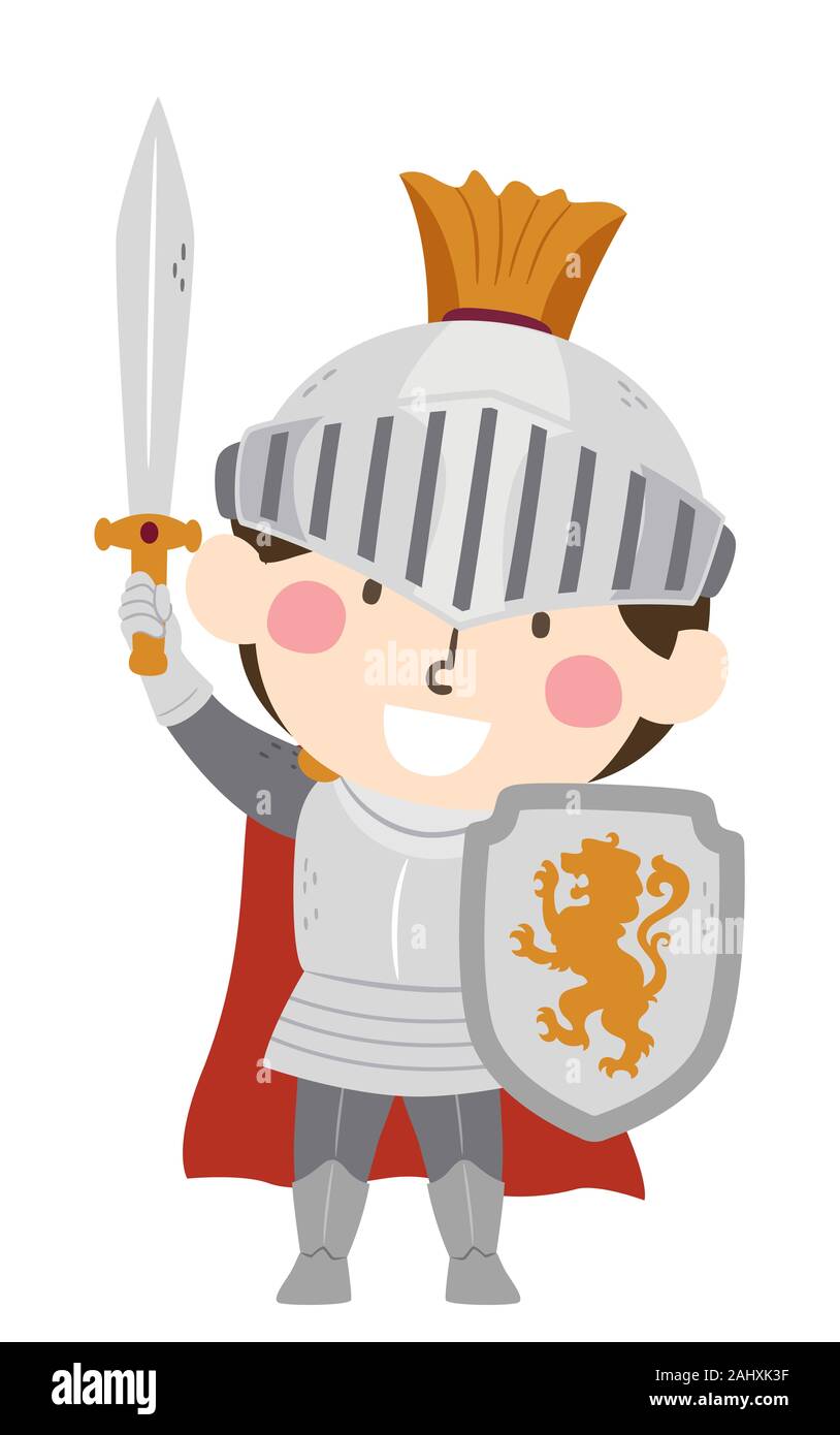 Illustration of a Kid Boy Wearing Medieval Knight Costume Holding His ...