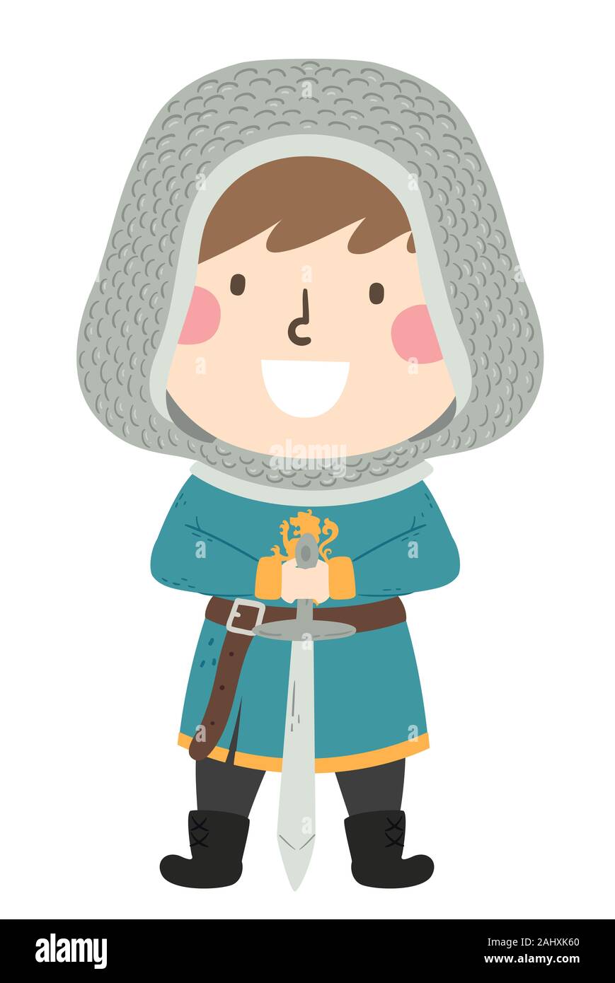 Illustration of a Kid Boy Wearing Squire Costume Holding a Sword Stock ...