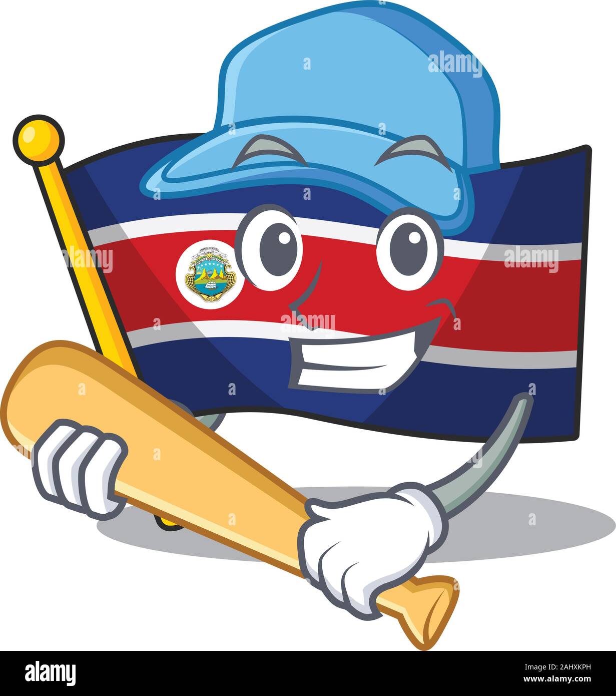 Cool flag costa rica Scroll cartoon character design with baseball ...