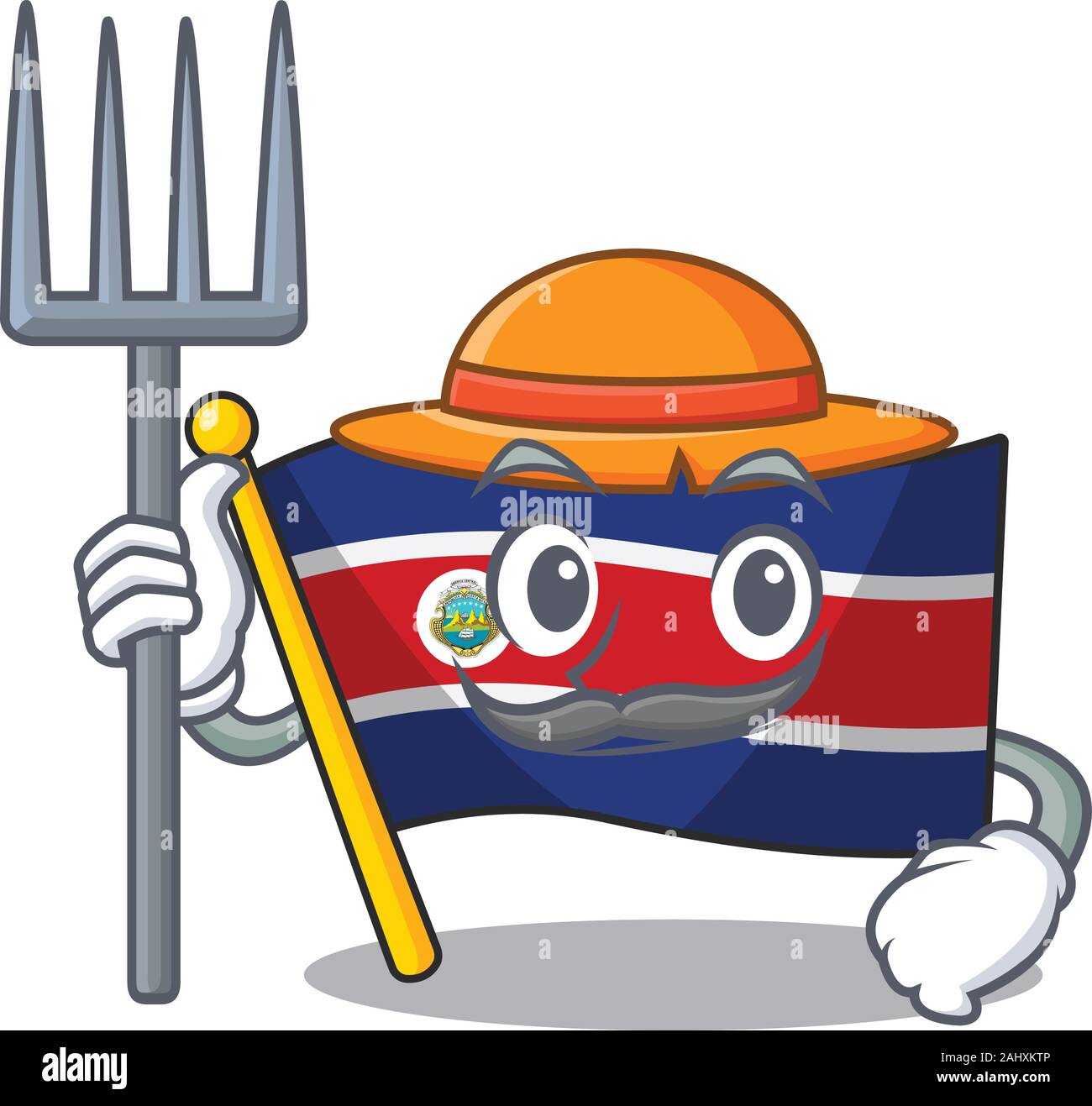 Happy Farmer flag costa rica Scroll cartoon character with hat and ...