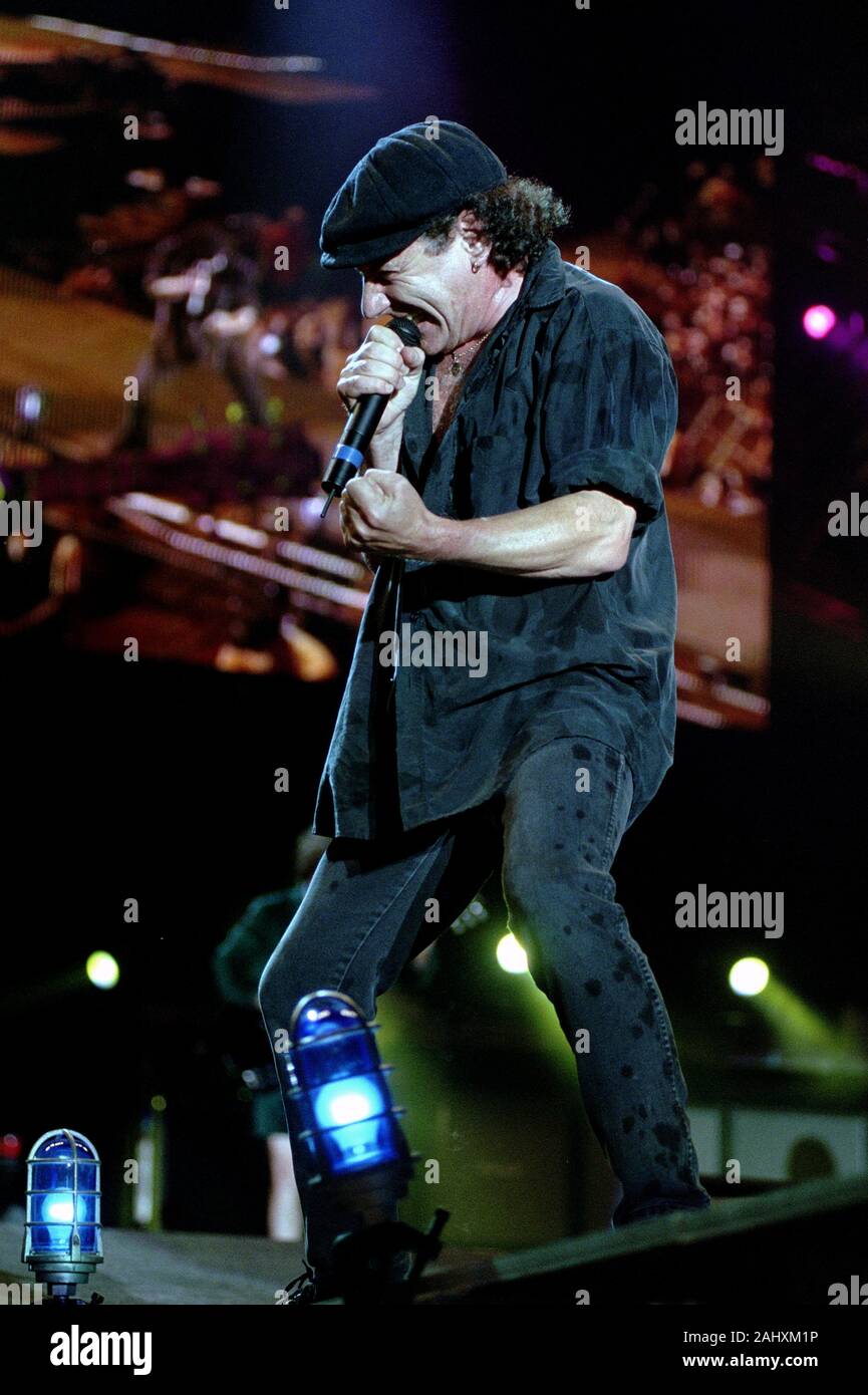 Torino Italy 04/07/2001: Brian Johnson singer of the ACDC Australian hard rock band during the ...