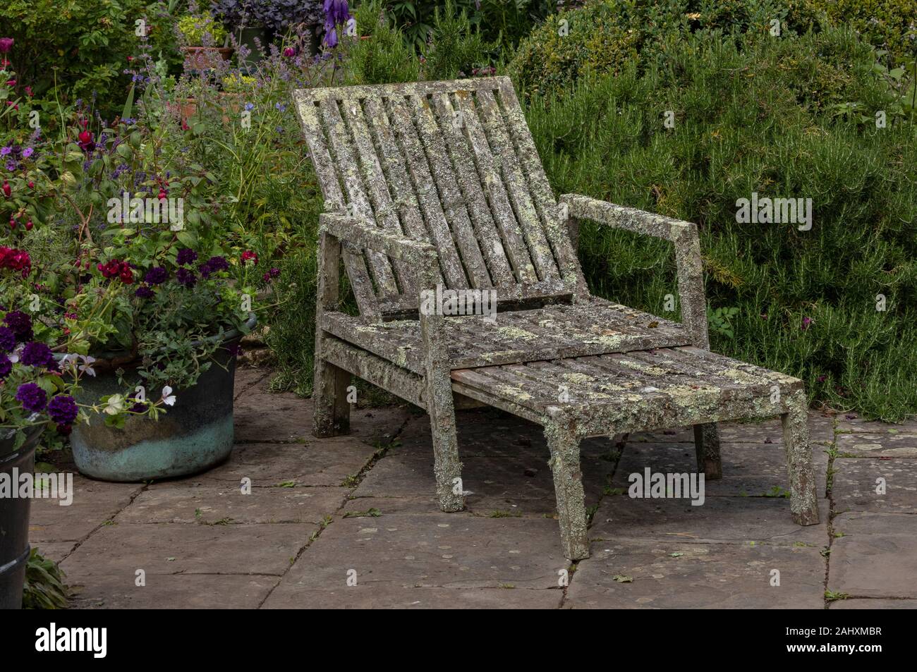 Garden seat covered with lichens - clean, unpolluted air. Somerset ...