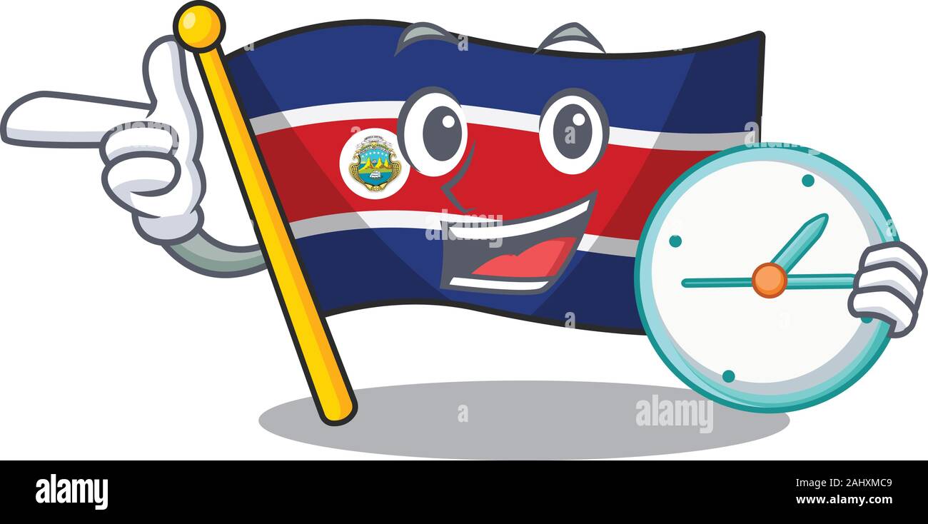 smiling flag costa rica Scroll cartoon character style with clock Stock ...