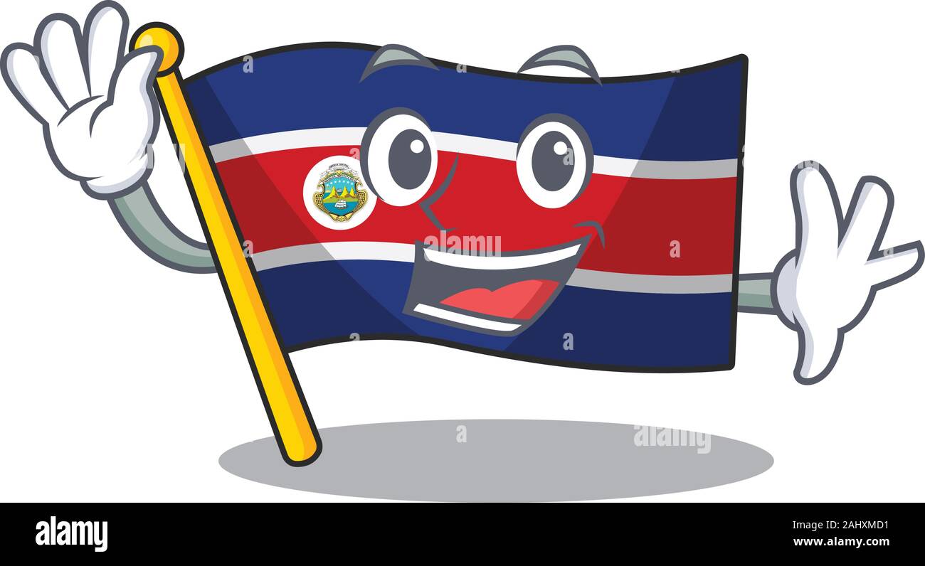 Waving cute smiley flag costa rica Scroll cartoon character design ...