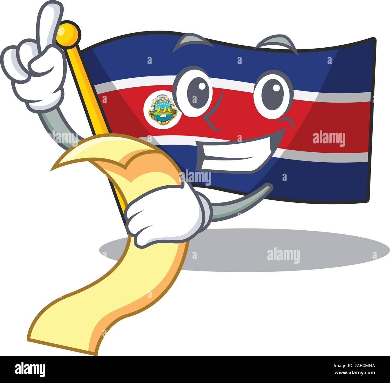 Flag costa rica Scroll cartoon character holding menu ready to serve ...