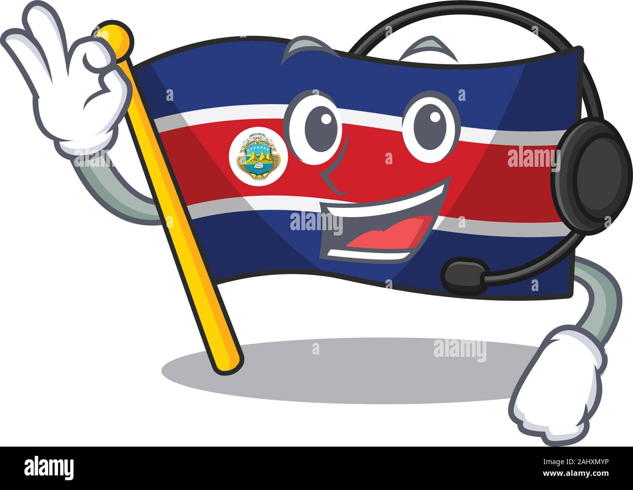 cute flag costa rica Scroll cartoon character design wearing headphone ...