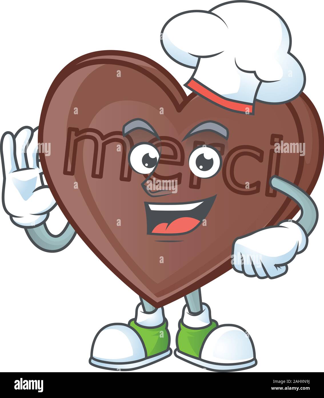 Smiley Face chef one bite love chocolate character with white hat Stock ...
