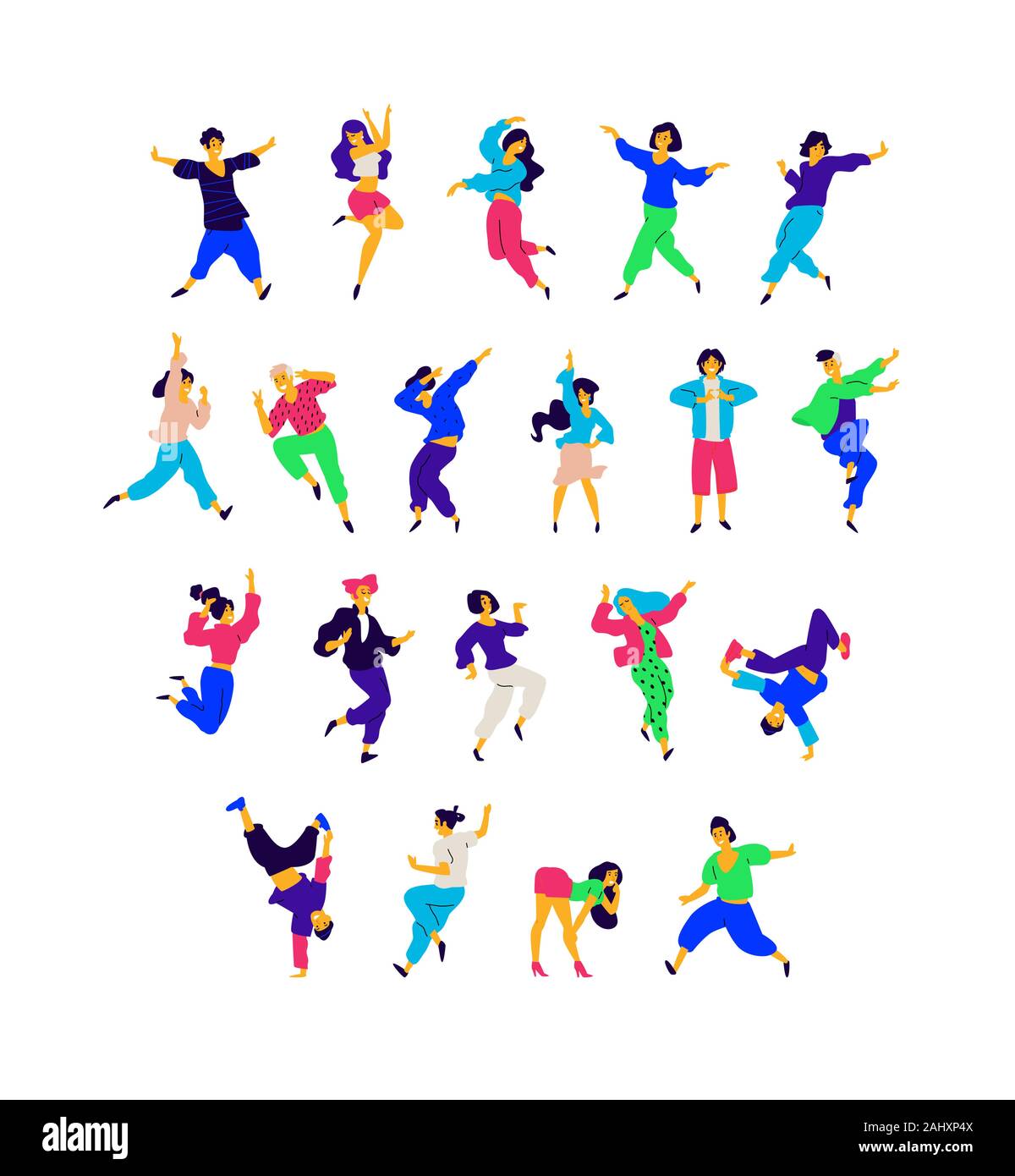 A group of dancing people in different poses and emotions. Vector ...