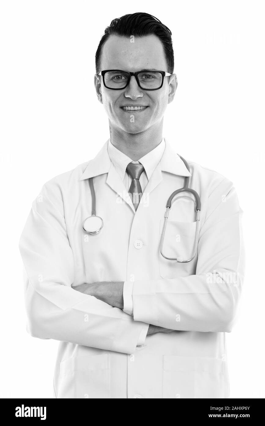 Happy confident doctor man Black and White Stock Photos & Images - Alamy