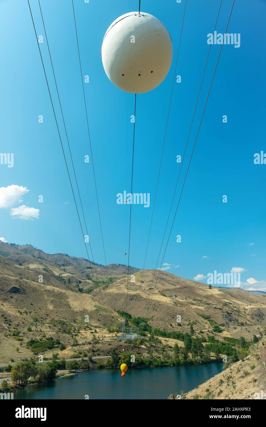 Electrical transmission lines crossing river hi-res stock photography ...