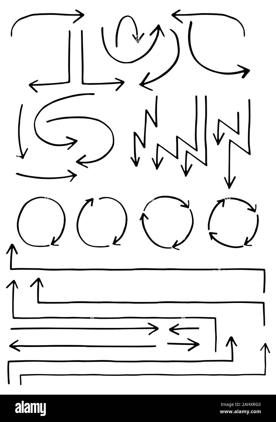 illustration set of hand drawn simple line arrows infographic shapes in ...