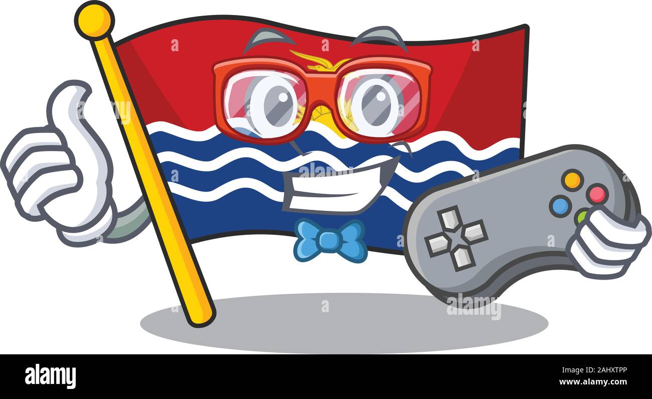 Funny geek gamer flag kiribati Scroll cartoon character style Stock ...