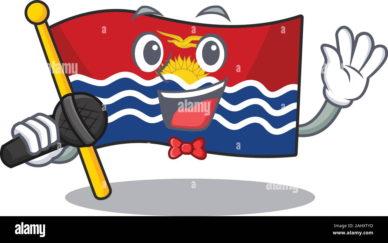 Cute cartoon Singing flag kiribati Scroll with a microphone Stock ...