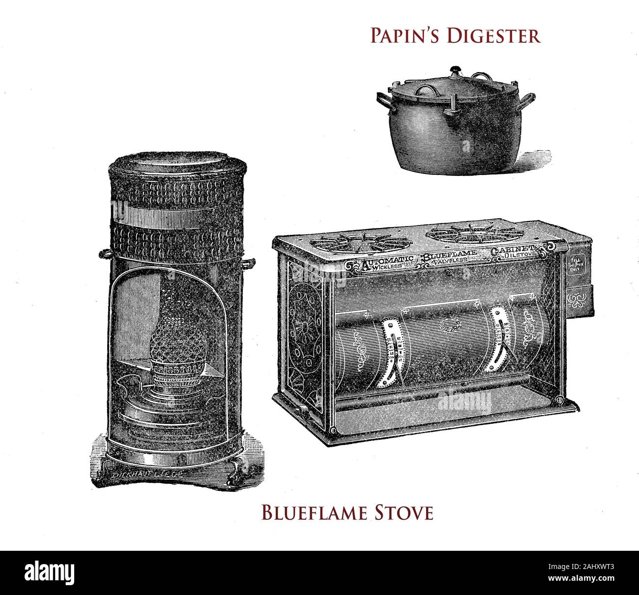 Healthy cooking: kitchen blueflame stove and Papin's steam digester ...