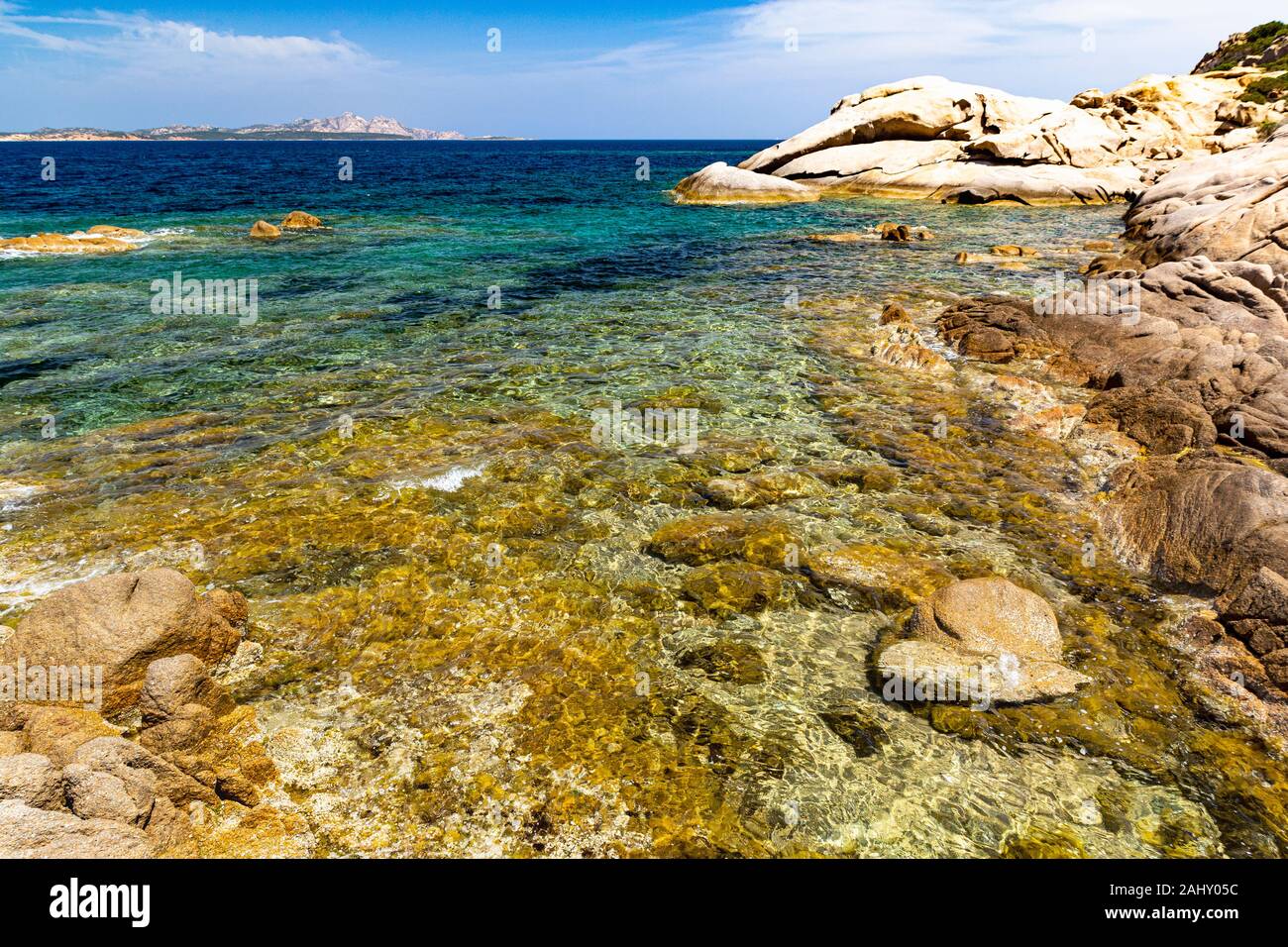 Baia Sardinia, Mediterranean Shoreline View with Clear, Turquoise Ocean ...