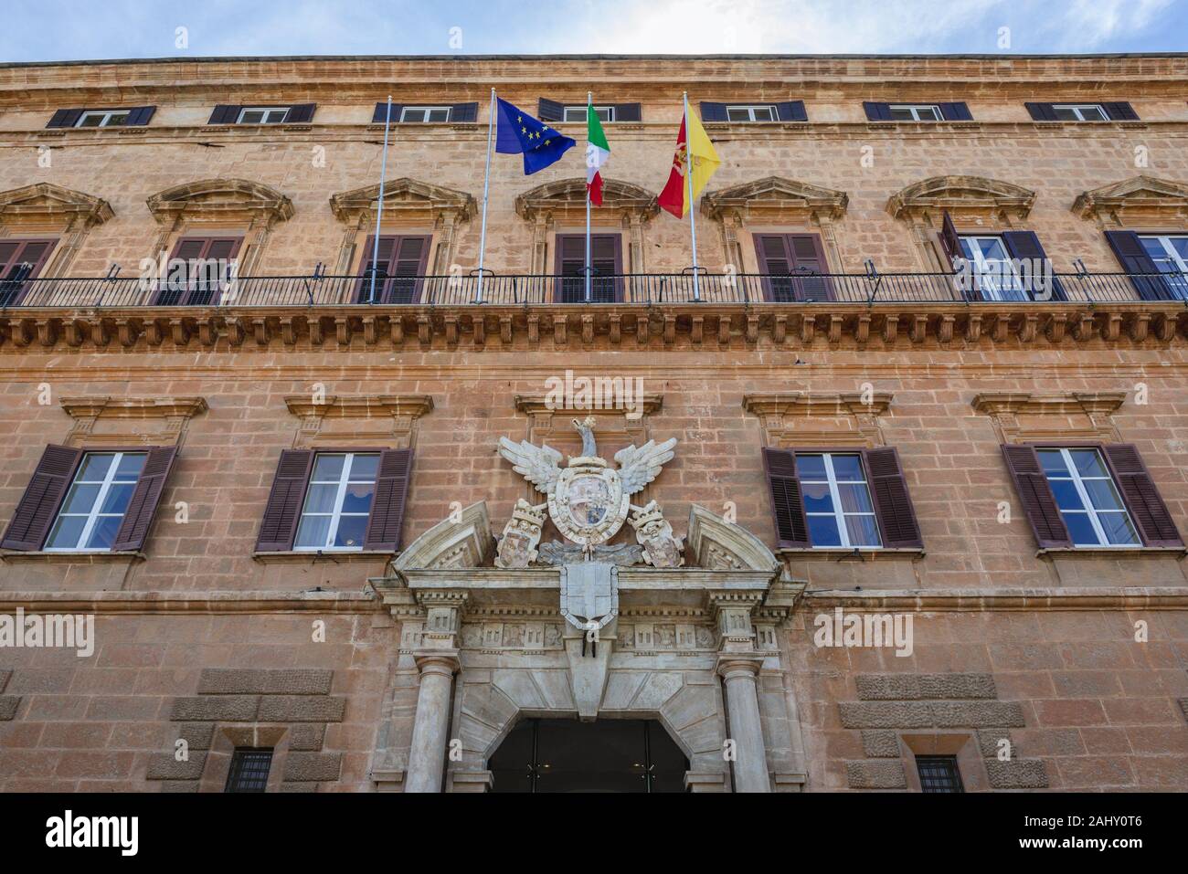 Palazzo dei Normanni facade seen from Piazza del Parlamento square in ...
