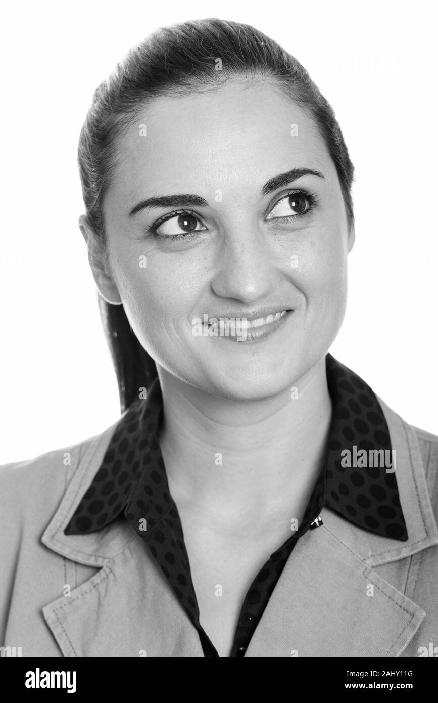 Thinking business beautiful smiling Black and White Stock Photos ...