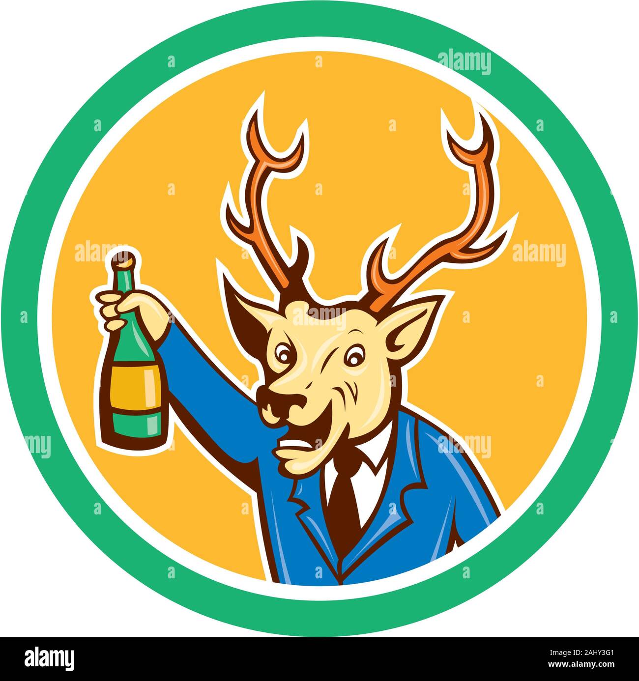 Illustration of a stag deer buck head holding wine bottle set inside ...